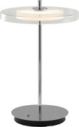 Ocelová LED stolní lampa s USB portem ve stříbrné barvě se skleněným stínidlem (výška 31 cm) Asteria Move – UMAGE
