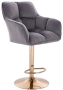 LuxuryForm DESIGN Barová židle AMALFI VELUR na zlaté kulaté podstavě - tmavě šedá