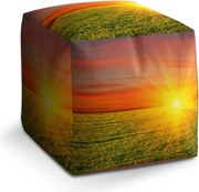 Sablio Taburet Cube Západ slunce nad loukou - 50x50x50 cm