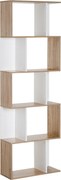 HOMCOM 5-patrová knihovna Dřevěný regál S-tvarovaný Moderní design pro obývací pokoj a kancelář 60x24x184,5 cm Bílá a dřevo | Aosom
