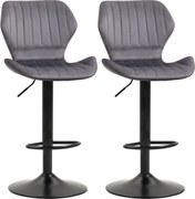 HOMCOM Sada 2 výškově nastavitelných barových židlí s ergonomickým sedákem a opěrkou nohou, vysoké židle s velurovým efektem a kovovou konstrukcí, 47x