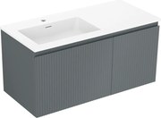 Mexen Rivel, koupelnová skříňka 100 cm s umyvadlem Otis vlevo, 1S, 1D, drážkovaná, grafitová matná/bílá matná, 91A23-10047-3-BBFF66-W18L01