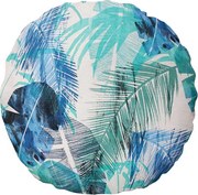 Polštář ROUND 50 cm - Listy banánovníku - modrý