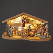 AMADEA Dřevěný osvětlený betlém s figurkami 54 cm