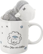 Porcelánový hrnek s plyšovým přívěskem OVEČKA, 390 ml