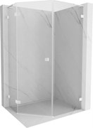 Mexen Lunar, L pětiúhelníkový sprchový kout naklápěcí doleva 80 x 100 cm, 8mm čiré sklo, bílý profil, 831L-080L-100P-20-00-L