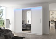 ADRK Furniture Posuvná skříň se zrcadlem a LED osvětlením DENIS 250 SW-DEN-W-250+L-V362