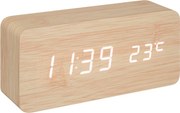 Dřevěný budík Gamiel, teploměr, alarm, 15 x 4 x 7 cm