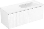 Mexen Rivel, koupelnová skříňka 120 cm s pravým umyvadlem Vela, 1S, 1D, drážkovaná, bílá matná, 91A23-12047-3-BBFF01-W23P01