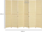 HOMCOM Bambusový pokojový paravan 6 panelů 270 x 180 cm skládací dělicí stěna - Přírodní | Aosom