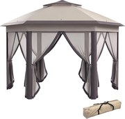 Outsunny Pavilon 4x4m Voděodolný Skládací Pavilon v Hexagonálním Designu, Dvojitá Střecha, Zahradní Pavilon se 6 Bočními Panely, Party Stan včetně Pře