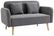 HOMCOM Dvoumístná rozkládací pohovka s polštáři, nastavitelné podnožky, sametový polyester, kaučukové dřevo, pěna, 2místná, potah látka| Aosom