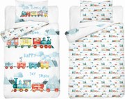 Detexpol Dětské bavlněné povlečení 100x135 pastelové barvy vláčky Šťastný vláček – 5507 B - Mayamoo