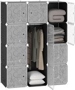HOMCOM DIY Systém Šatníku se 2 Velkými a 9 Malými K cubes, Úložný prostor, Botník, Knihovna, Hračkový K cabinet Černá 111 x 47 x 145 cm | Aosom