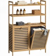 HOMCOM bambusová koupelnová skříňka s koši na prádlo – 3patrové úložiště, 80 × 30 × 118 cm, dub | Aosom