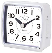 JVD Bílý tichý ručkový budík s LED osvětlením s plynulým chodem JVD SRP7602.3 SKLAD