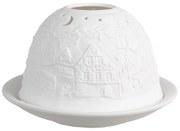 Bílý porcelánový svícen na čajovou svíčku s vánoční vesničkou Paollo - Ø 12 * 8 cm
