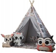 Dětský stan TEEPEE (TÝPÍ) ANIMALS s doplňky - LES - šedý