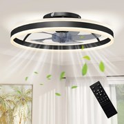 HOMCOM 45W LED stropní ventilátor se světlem, reverzní DC motor, tichý, dálkové ovládání, 6 rychlostí, 3 barevné teploty, časovač, Ø50 cm, černý | Aos