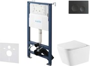 kielle Genesis New - Set předstěnové instalace, klozetu Arkas I, Vortex Rimless+, sedátka softclose a tlačítka Gemini New I, matná černá 30528SS75