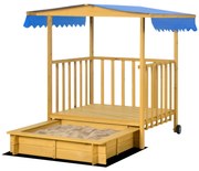 Pískoviště Outsunny bez podstavce, výškově nastavitelné, 107,5 x 107,5 x 110 cm, pískoviště se stříškou, pískoviště s krytem, přírodní| Aosom