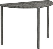 Outsunny Balkonový Stůl Zahradní Boční Stůl Zahradní Nábytek Polokruhový Ratanový Metalický Šedý 100 x 50 x 74 cm | Aosom