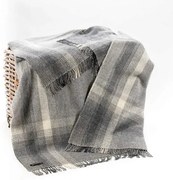 Deka Merino vlna / kašmír Grey Silver Border Check 180 x 136 cm John Hanly