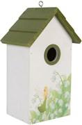 Zeleno-bílá dřevěná ptačí budka s konvalinkami Birdhouse - 15*10*22 cm