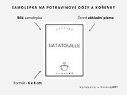 RATATOUILLE - omyvatelná samolepka na kořenky, výběr rozměrů Ø 5 cm / 5 x 5 cm / 6 x 8 cm | DomaLEP tvar: OBDÉLNÍK, barva: BÍLÁ - ČERNÉ písmo, velikost: š. 6 cm x v. 8 cm – základní písmo