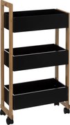 Koupelnový regál na kolečkách BAMBOO, černý, 3patrový