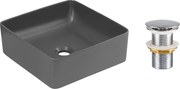 Comad Keramické umyvadlo na desku Slim 37x37 šedé + výpusť Click-Clack, chrom
