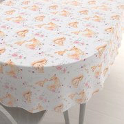 Biante Dětský bavlněný oválný ubrus Sandra SA-694 Veverky a lišky mezi květinami na bílém 50x100 cm