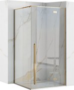 Sprchový kout REA FARGO 80/zástěna x 100/dveře cm, zlatý/transparent + vanička Savoy bílá