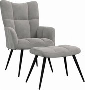křeslo relaxační, s podnožkou, odpočinkové, ušák, kov/samet, 98x63x69 cm, černá/světle šedá, Dekorino KR20260015