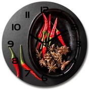 Wallmuralia Skleněné hodiny kulaté Chilli papričky fi 30 cm