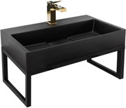 Konglomerátové umyvadlo REA GOYA 60x37 cm černé mat + konzole
