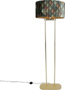 Mosazná stojací lampa s oválným stínidlem s motivem listů a zlatým interiérem 50 cm - Thijmen