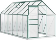 Zahradní skleník Outsunny z polykarbonátu 190x375x199cm s otevíracím oknem a skládacími dveřmi, hliníkový rám, zelený | Aosom