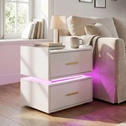 Costway Noční stolek s nabíjecí stanicí LED 2 zásuvkami moderní poloplovoucí