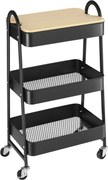 HOMCOM 3-patrový pojízdný vůz do kuchyně s 3 ocelovými koši a 1 krycí deskou pro jídelnu a koupelnu 45x31x79.5 cm černý | Aosom