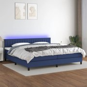Box spring postel s matrací a LED modrá 200x200 cm textil