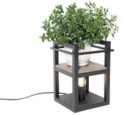 Průmyslová stolní lampa černá se dřevem - Cage Rack