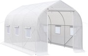 Zahradní skleník Outsunny 4x2x2 m tunelového typu s 6 větracími okny a rolovacím zipovým dveřmi pro pěstování rostlin a zeleniny, bílý | Aosom