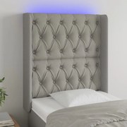 Čelo postele s LED světle šedé 83 x 16 x 118/128 cm textil