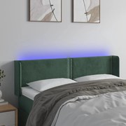 Čelo postele s LED tmavě zelené 147 x 16 x 78/88 cm samet