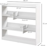 HOMCOM Knihovna s Úložným Prostorem rozměr 90Š x 24H x 91V cm 4 Úrovně 3 Zadní Panely Dřevovláknité Desky Bílá | Aosom