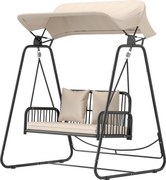 Ratanová dvoumístná zahradní houpačka Hollywood se sluneční stříškou s polštáři do 240 kg 149 x 121 x 180 cm Khaki barva
