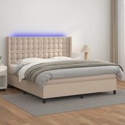 Box spring postel matrace a LED cappuccino 160x200cm umělá kůže 3139396