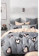 Šedo-béžové prodloužené povlečení na dvoulůžko z bavlny Renforcé s prostěradlem/4dílné 200x220 cm Double Heart – Mila Home