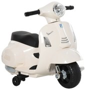 HOMCOM VESPA elektrická motorka pro děti, 18-36 měsíců, 3 km/h, LED světlo a zvuk, PP plast a kov, bílá, 66.5x38x52cm| Aosom